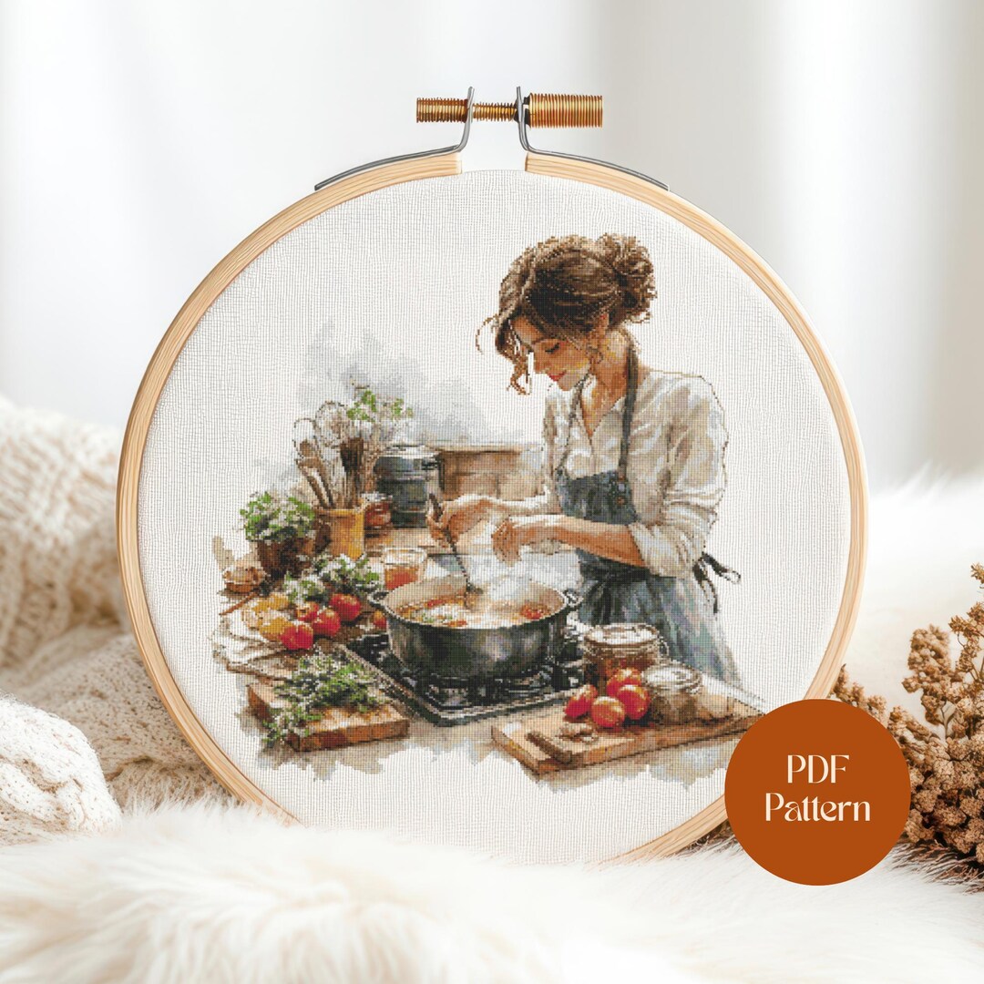 Autumn Kitchen Cross Stitch Pattern: Cozy Fall Cooking Scene (PDF ...