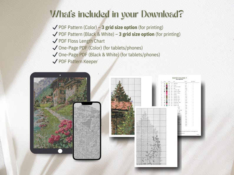 Mountain Village Cross Stitch Pattern Alpine Cottage Landscape Scenic ...
