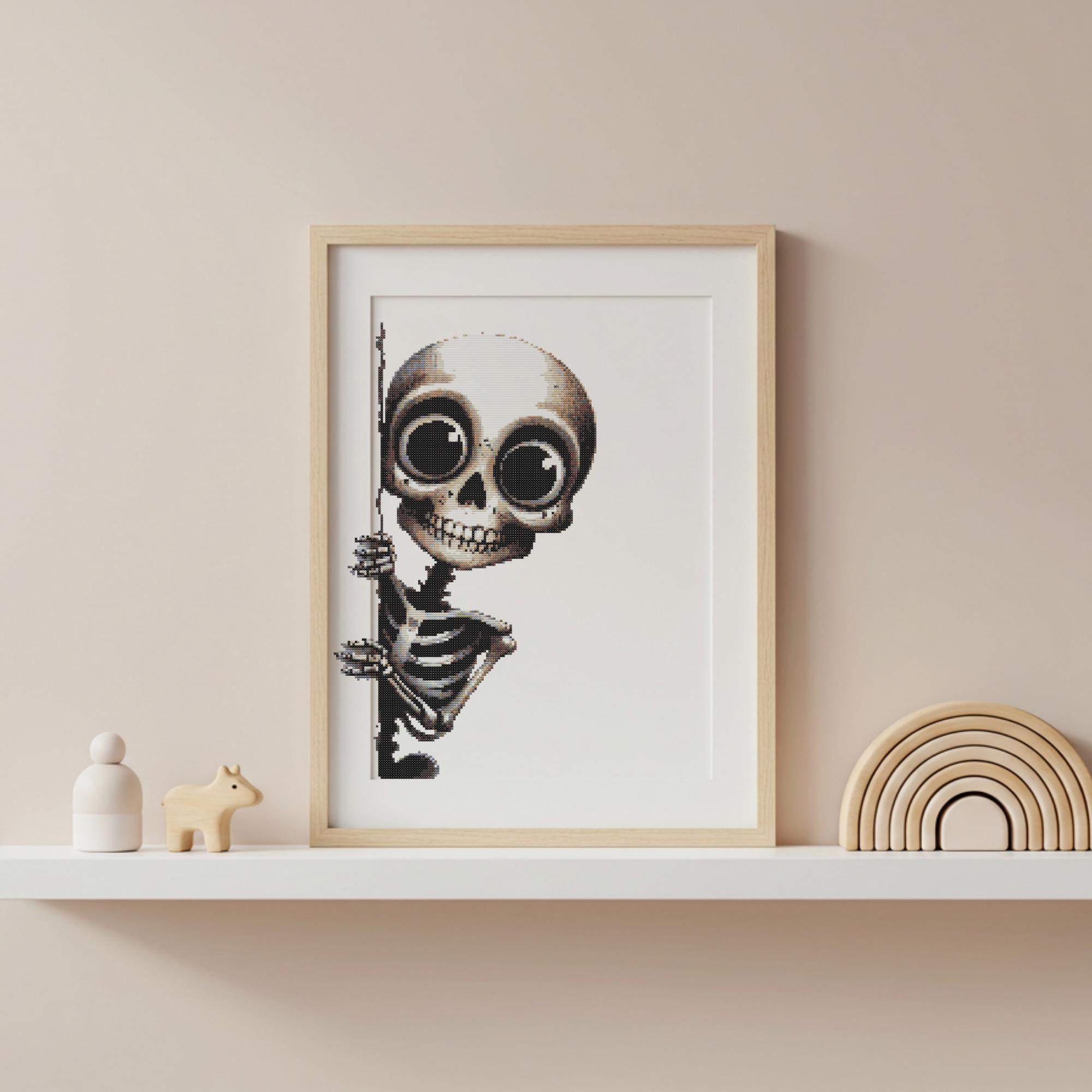 Peeking Skeleton Cross Stitch Pattern: Spooky Halloween Skull (PDF ...