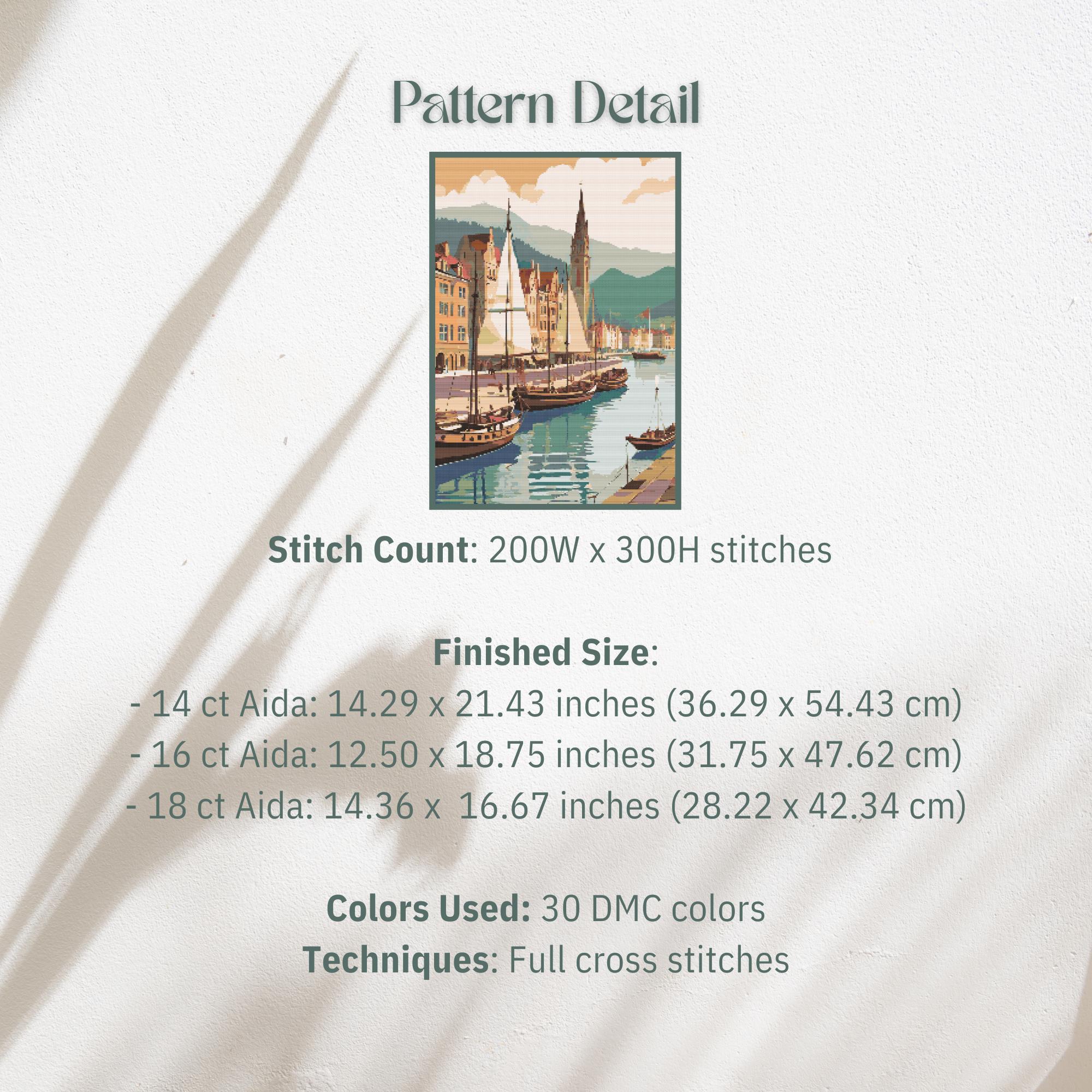 Cityscape Cross Stitch Pattern Boat – Bryggen Wharf Sailboats ...