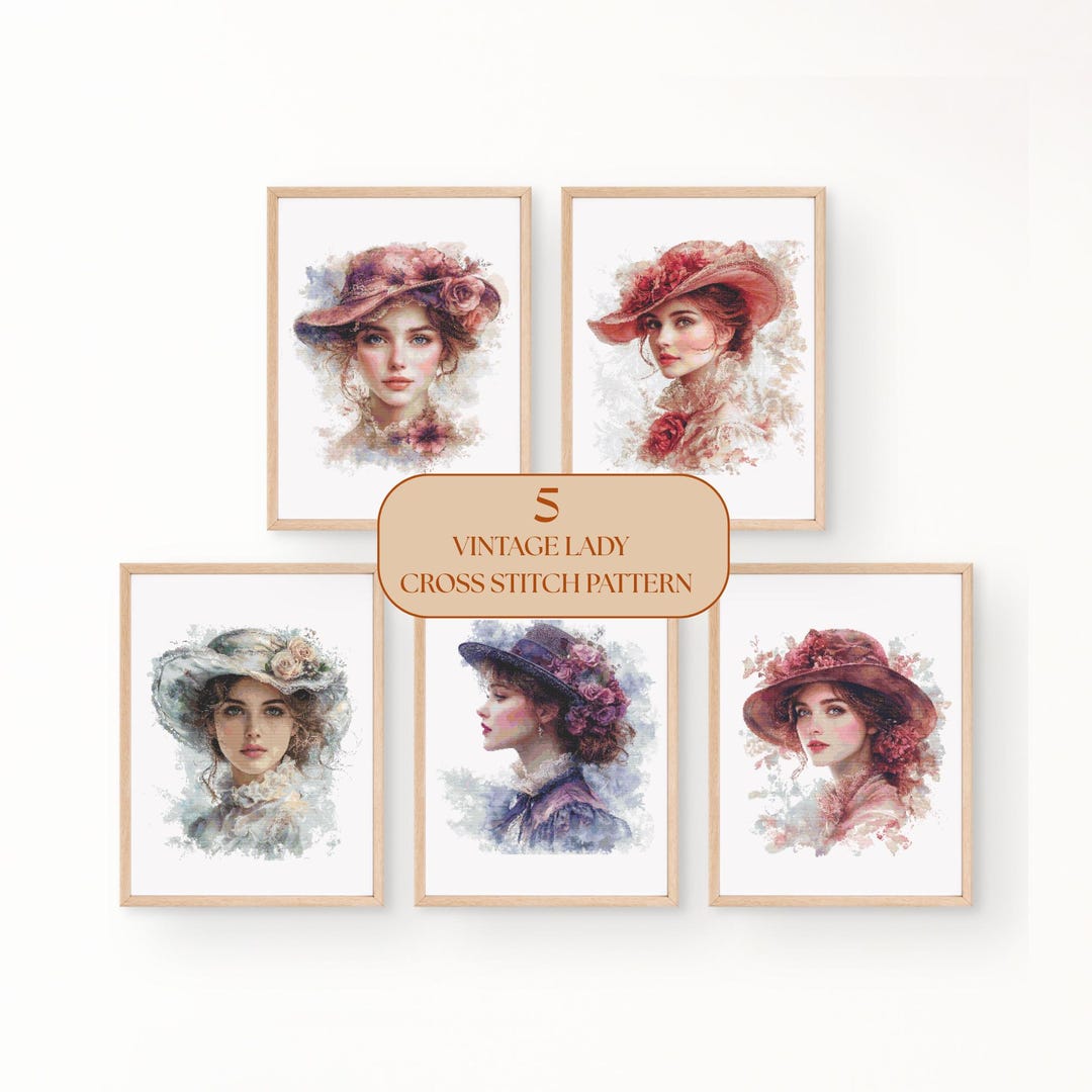 Vintage Lady Cross Stitch Pattern Set Elegant Woman Portrait PDF ...
