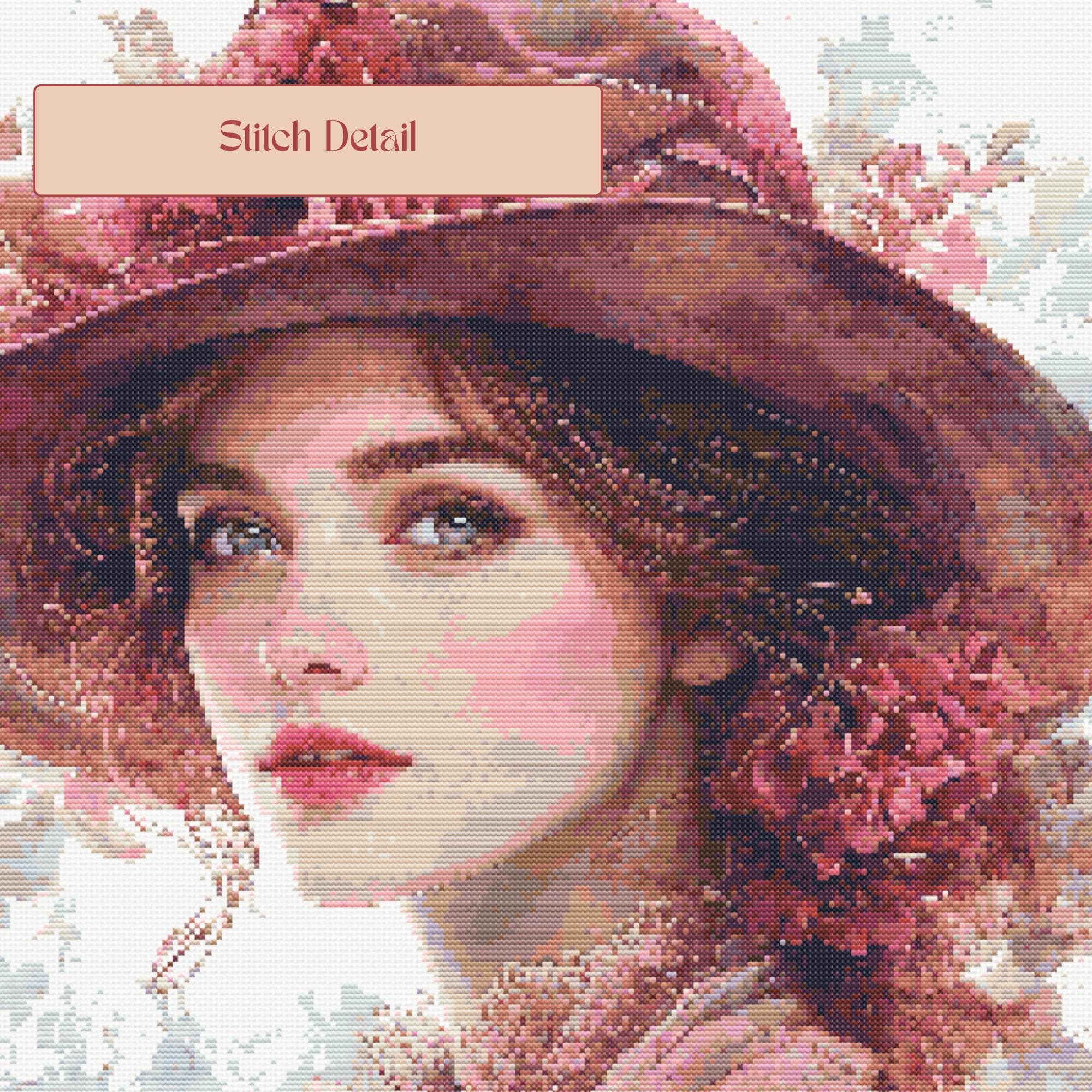 Vintage Woman Cross Stitch Pattern Elegant Lady Embroidery Floral Hat ...
