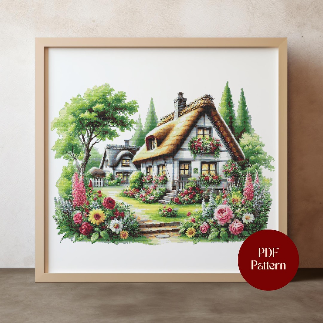Cottage Garden Cross Stitch Pattern: Floral Houses, Cozy Village (PDF ...