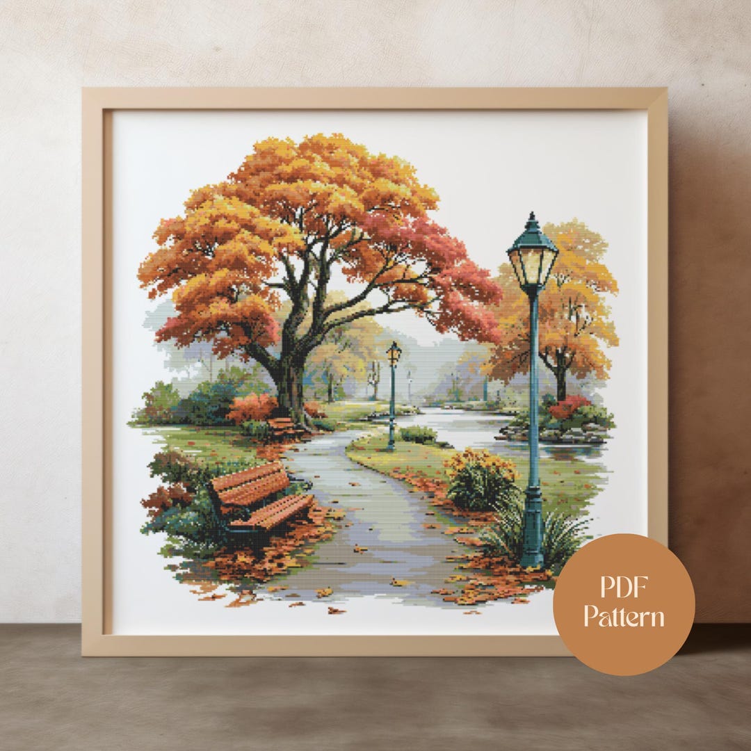 Autumn Landscape Cross Stitch Pattern Fall Park Scene (PDF Download) - Etsy