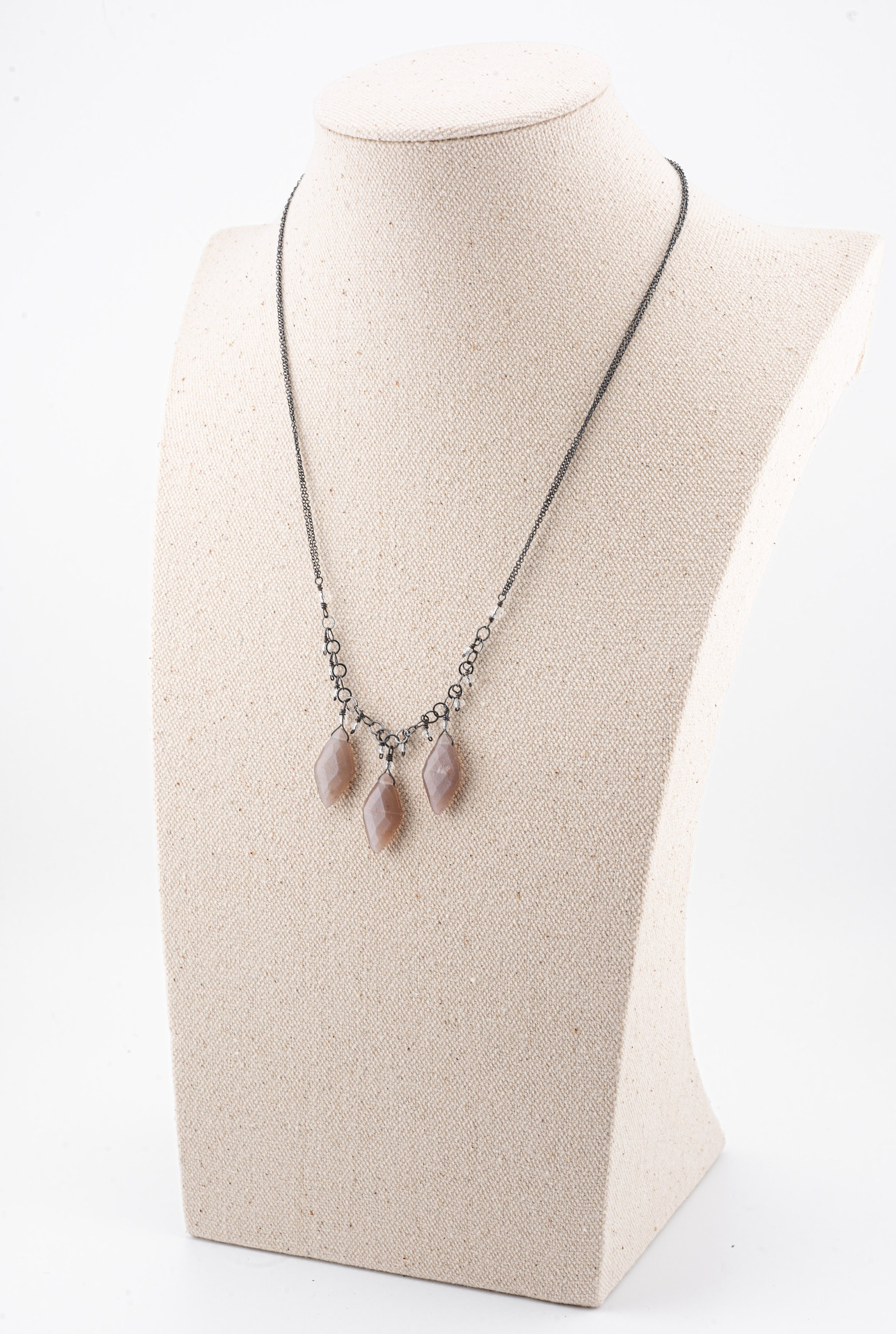 Chocolate Moonstone Necklace- Oxidized Sterling Silver Crystal Gemstone ...