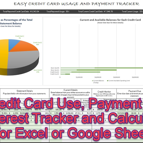 Credit Card Tracker With Interest - Etsy