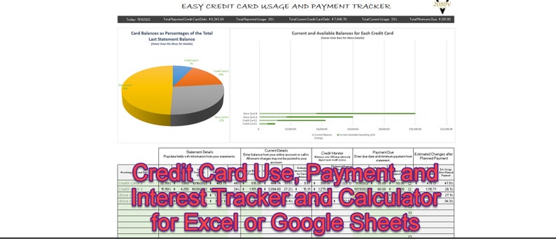 Easy Credit Card Usage, Payment, Interest Calculator Tracker ...