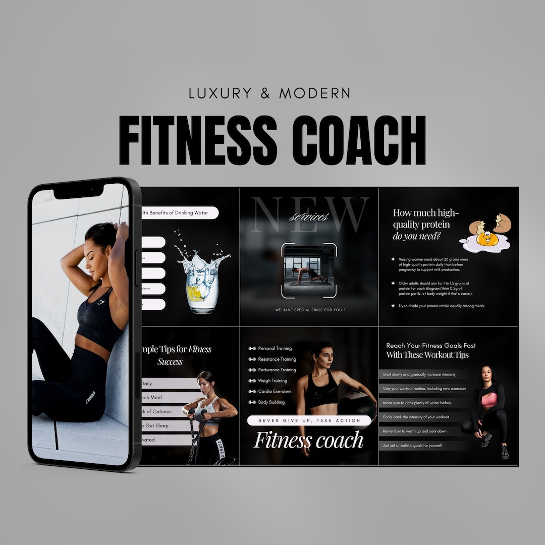 100 Fitness Coach Instagram Template Black Personal Trainer Templates ...