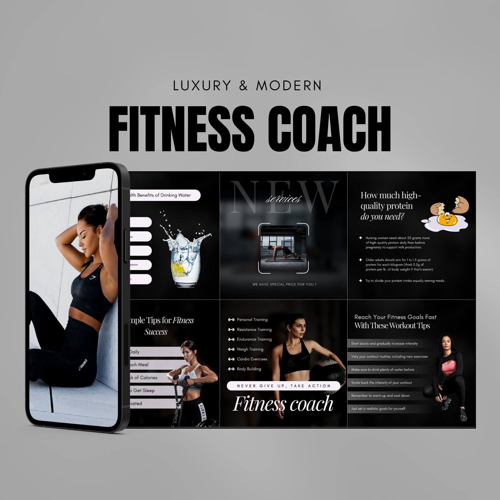 100 Fitness Coach Instagram Template Black Personal Trainer Templates ...