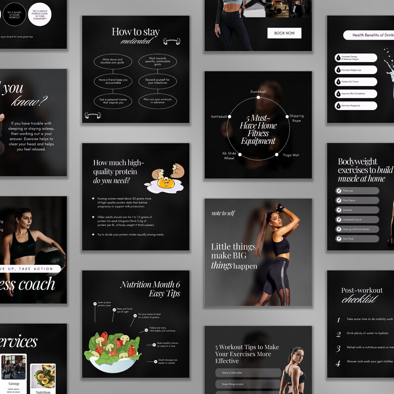 100 Fitness Coach Instagram Template Black Personal Trainer Templates ...