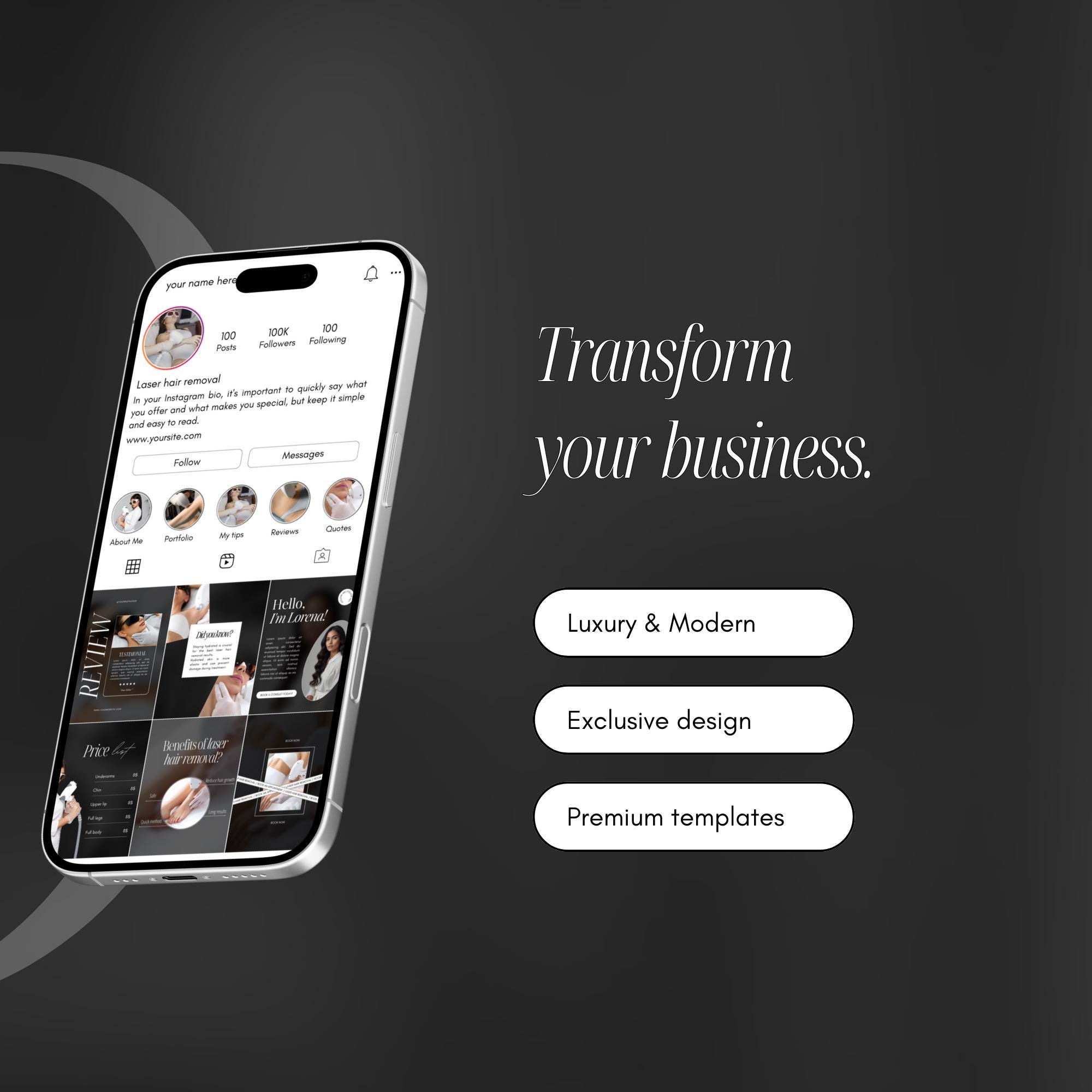 100 Laser Hair Removal Instagram Template | Hair Removal Post Templates ...