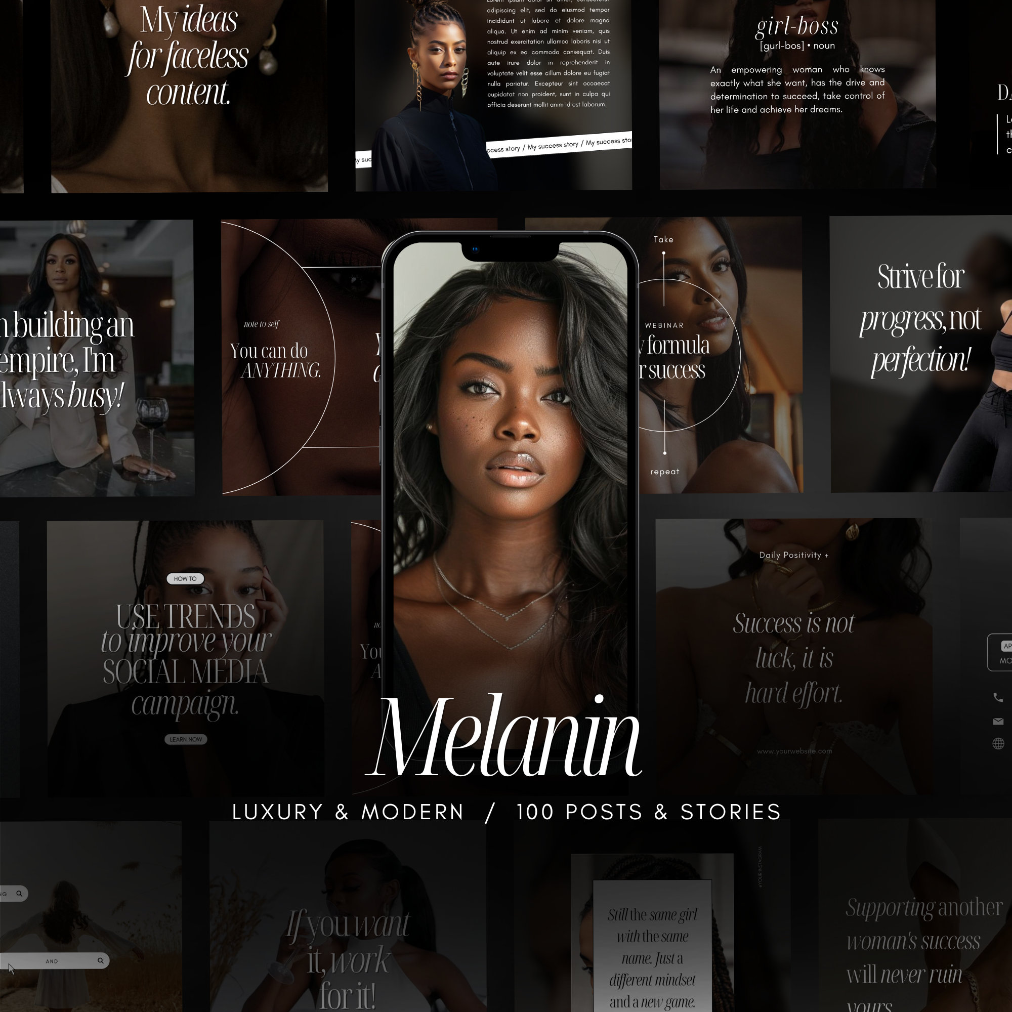 100 Melanin Instagram Templates | Faceless Melanin Instagram Post ...