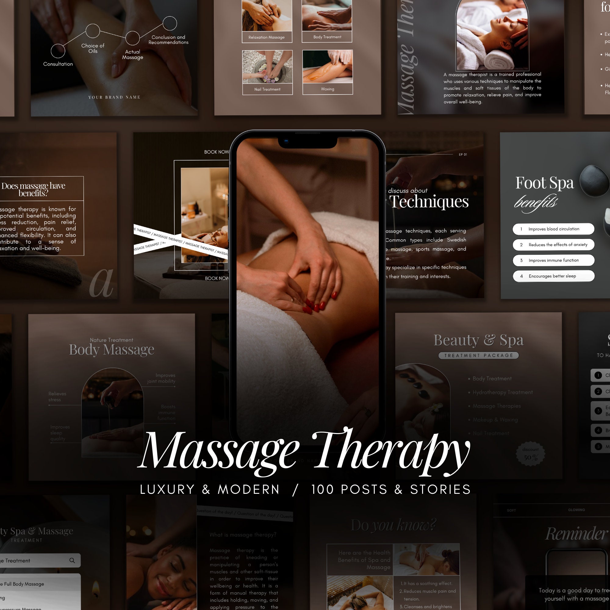 Massage Therapy Instagram Template | Massage Instagram Posts | Spa Therapy Social Media Template ...