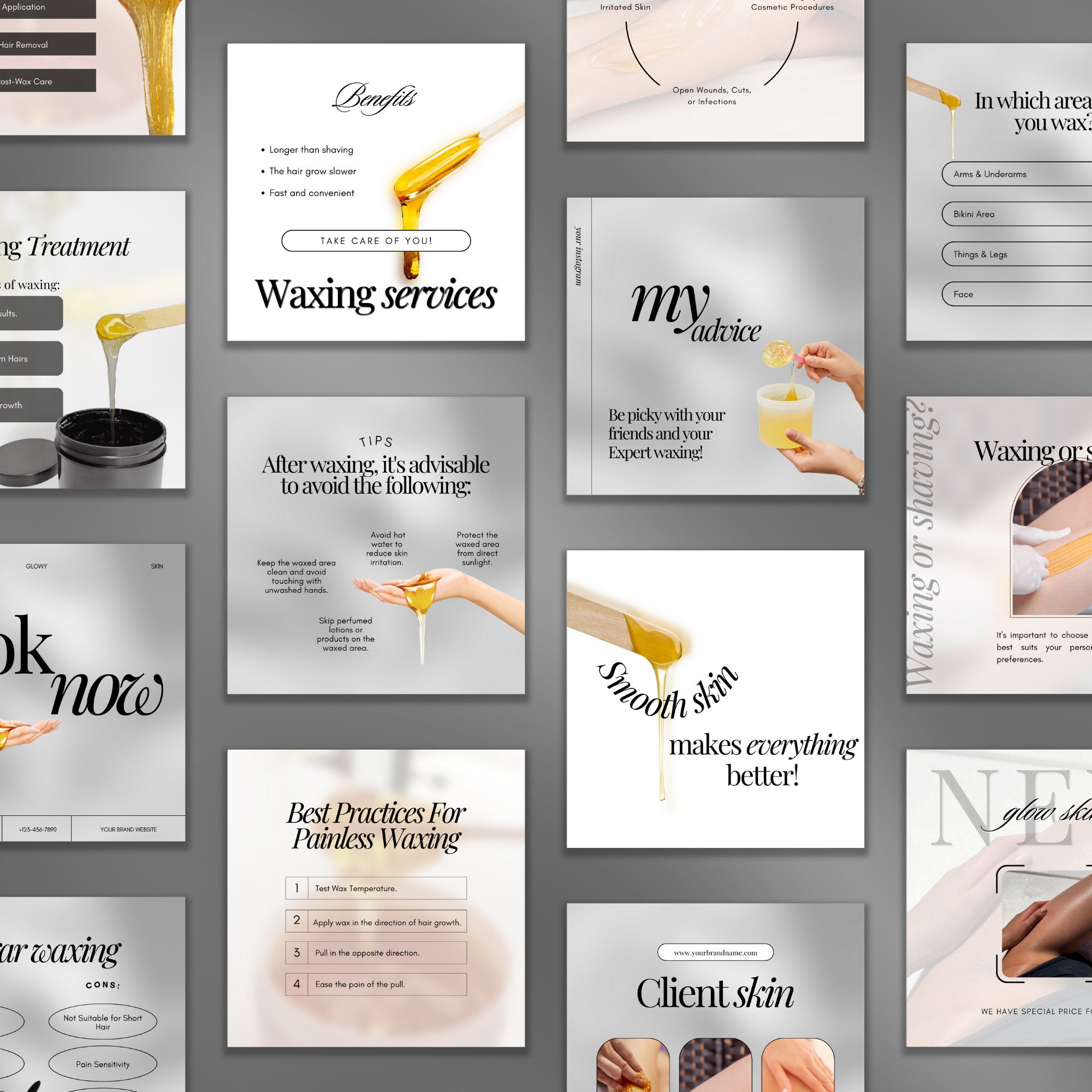 100 Waxing White Instagram Templates | Hair Removal Insta Templates ...