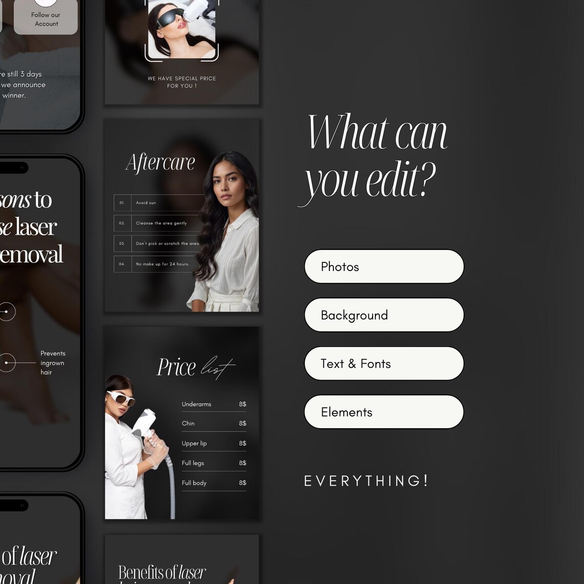 100 Laser Hair Removal Instagram Template | Hair Removal Post Templates ...