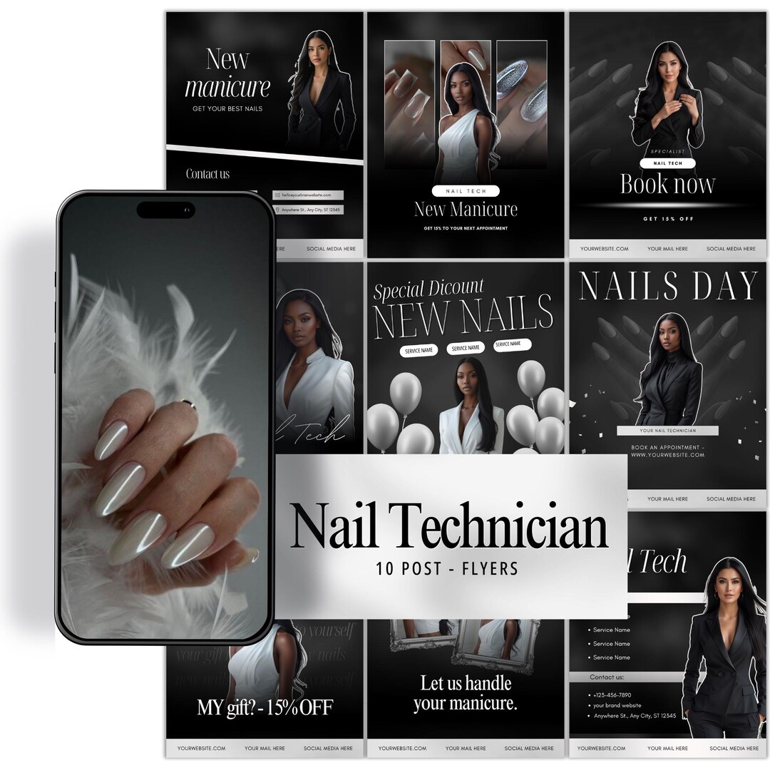 Nail Technician Instagram Template, Nail Tech Flyer Bundle, Nail Artist ...