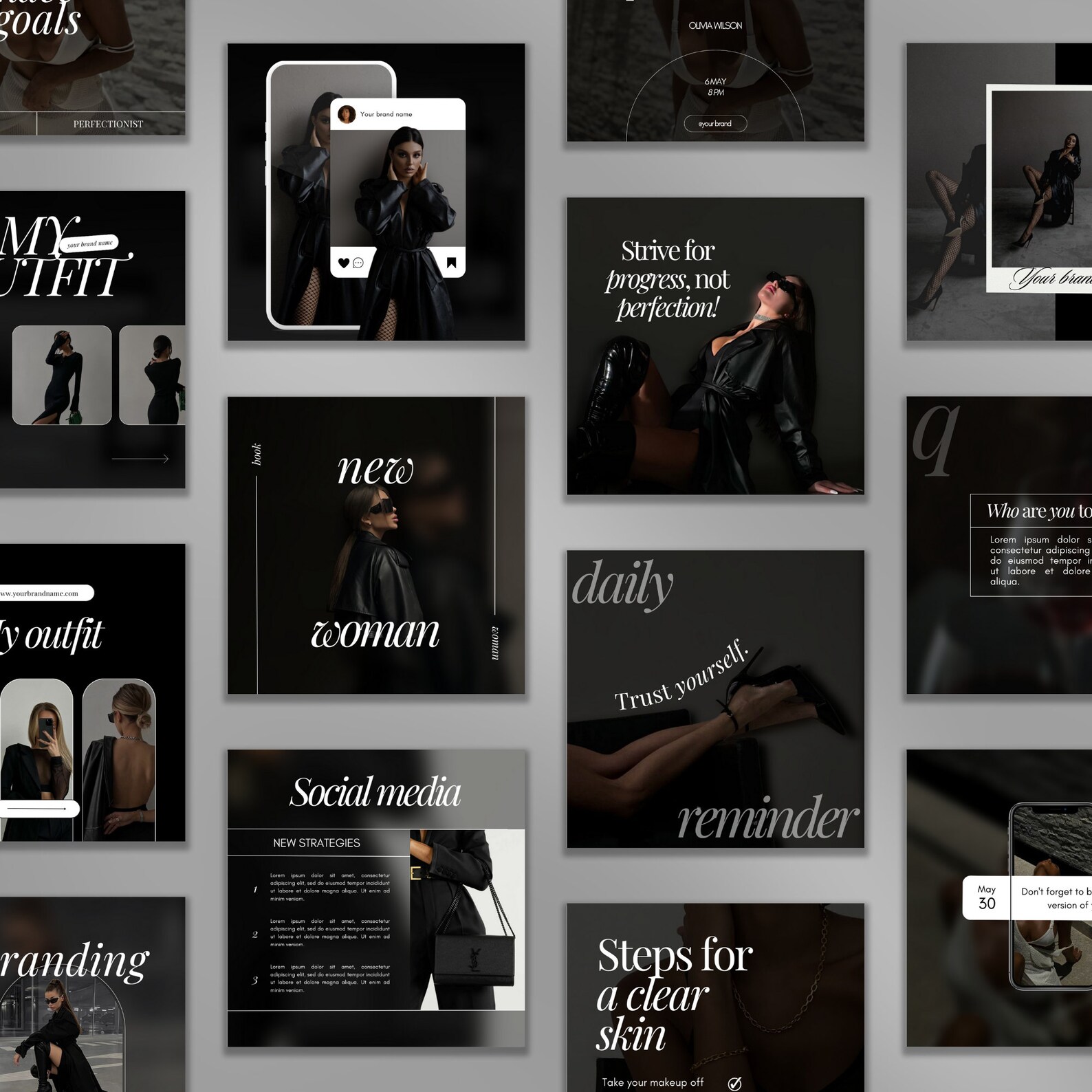 100 Black Luxury Instagram Templates | White Canva Templates | Small ...