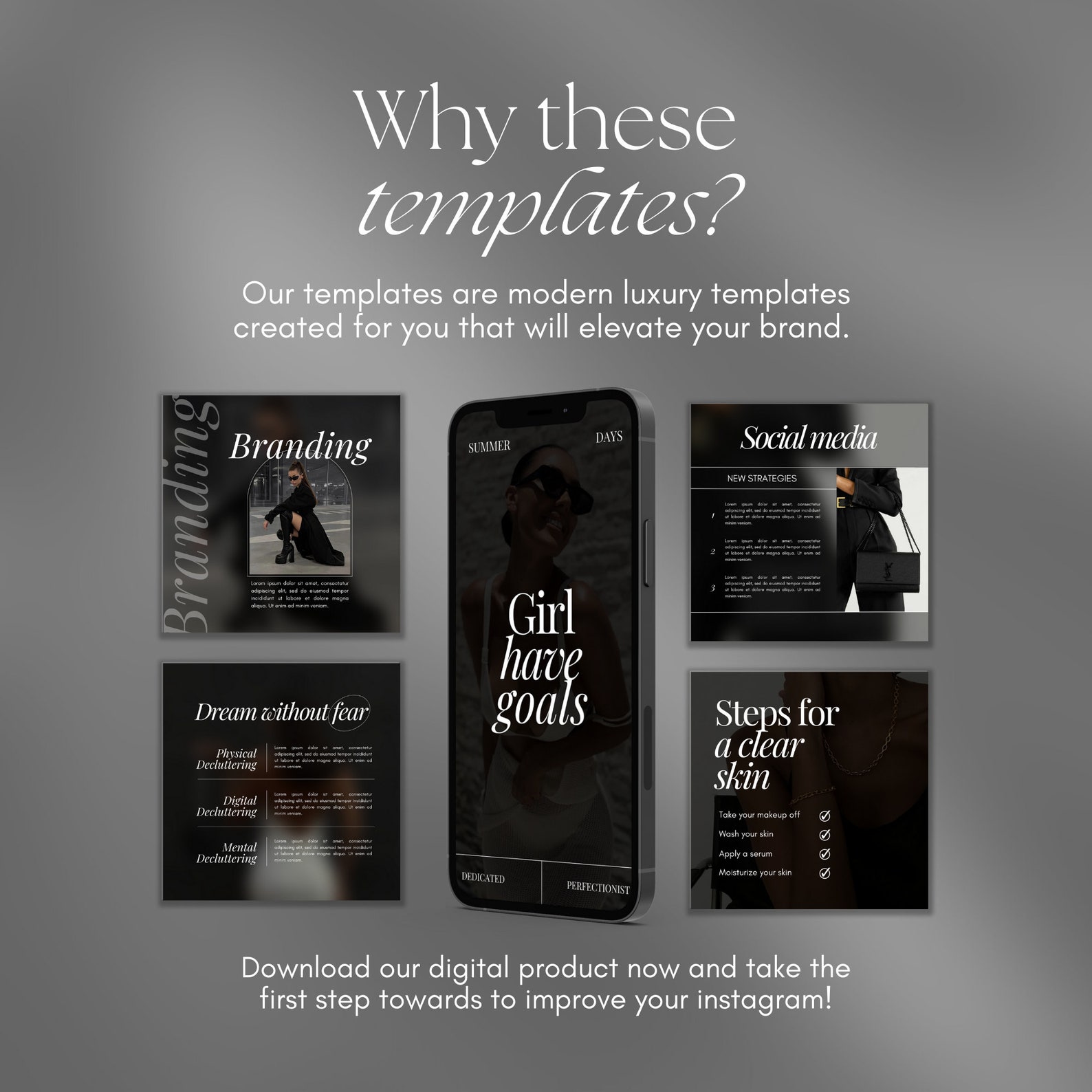 100 Black Luxury Instagram Templates | White Canva Templates | Small ...
