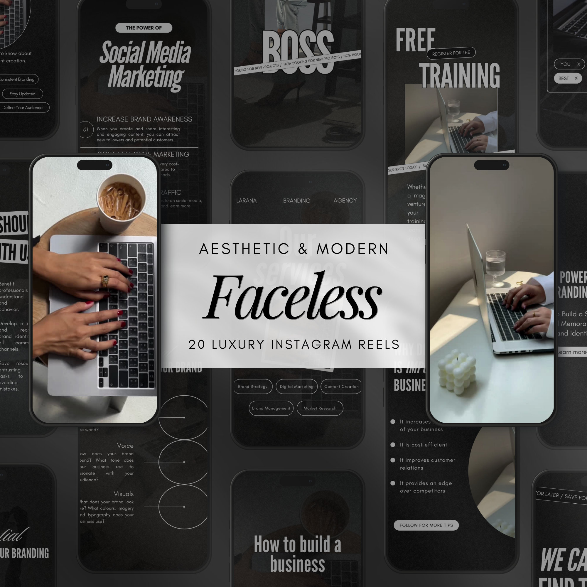 Faceless Black Instagram Reels Templates Marketing Minimalist Instagram ...