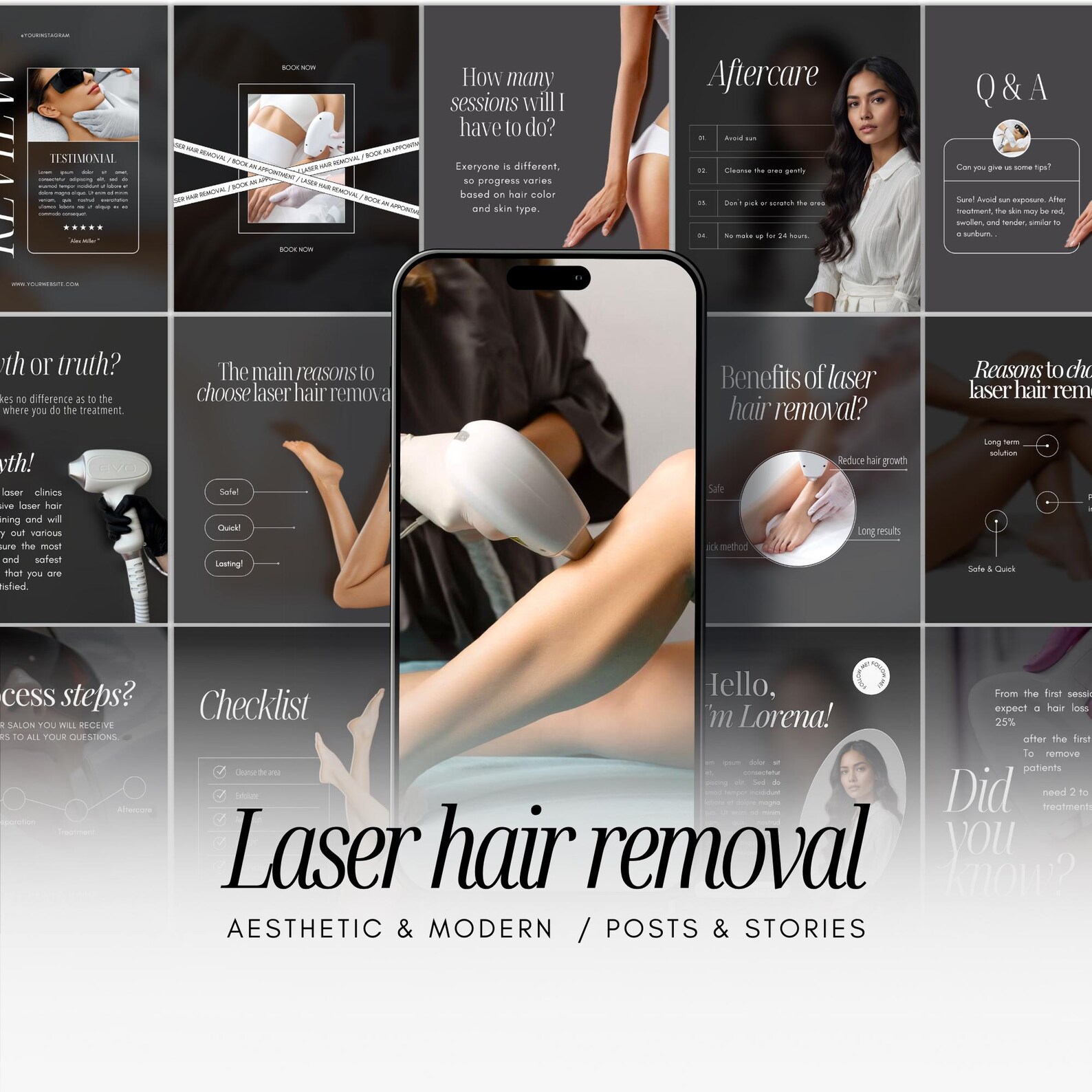 100 Laser Hair Removal Instagram Template | Hair Removal Post Templates ...