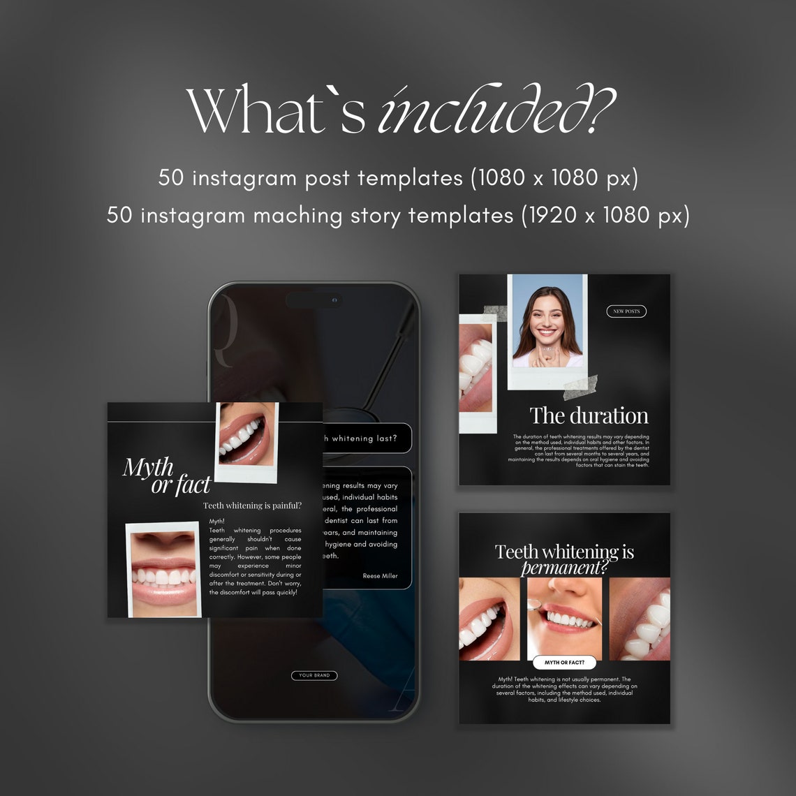 100 Teeth Whitening Instagram Templates | Teeth Whitening Black Posts ...