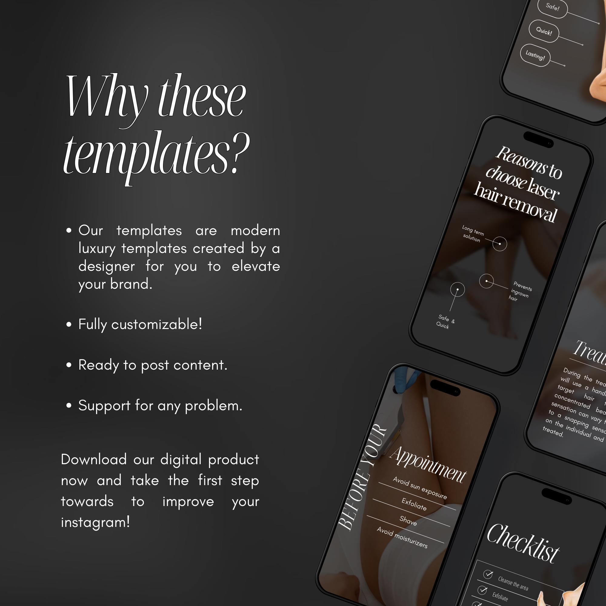 100 Laser Hair Removal Instagram Template | Hair Removal Post Templates ...