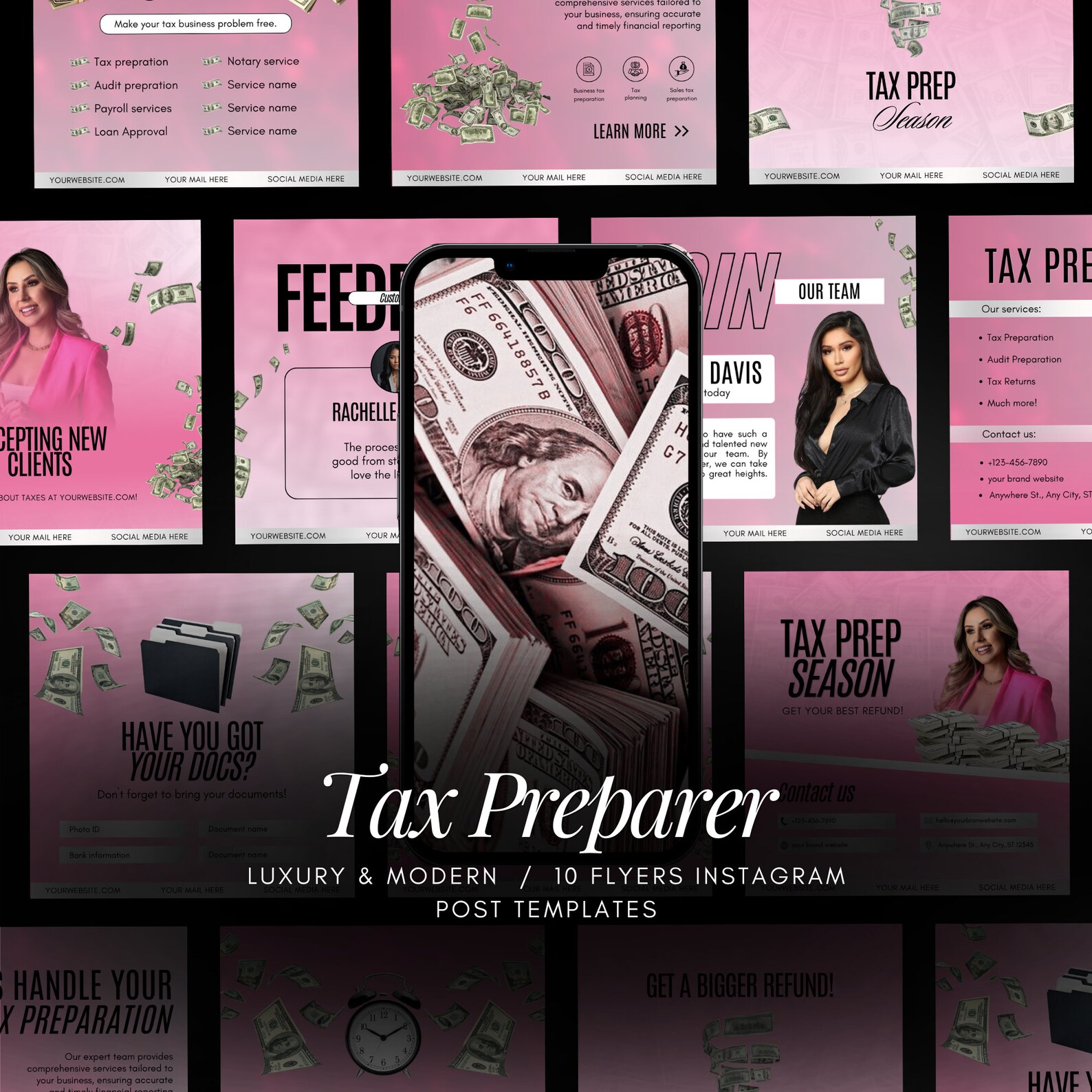 Tax Preparer Pink Instagram Template | Tax Preparer Flyer Bundle | Tax ...