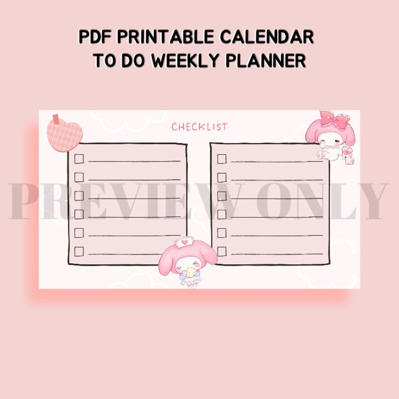 Printable Calendar Kawaii Cute to Do List, Simple Checklist, Daily ...