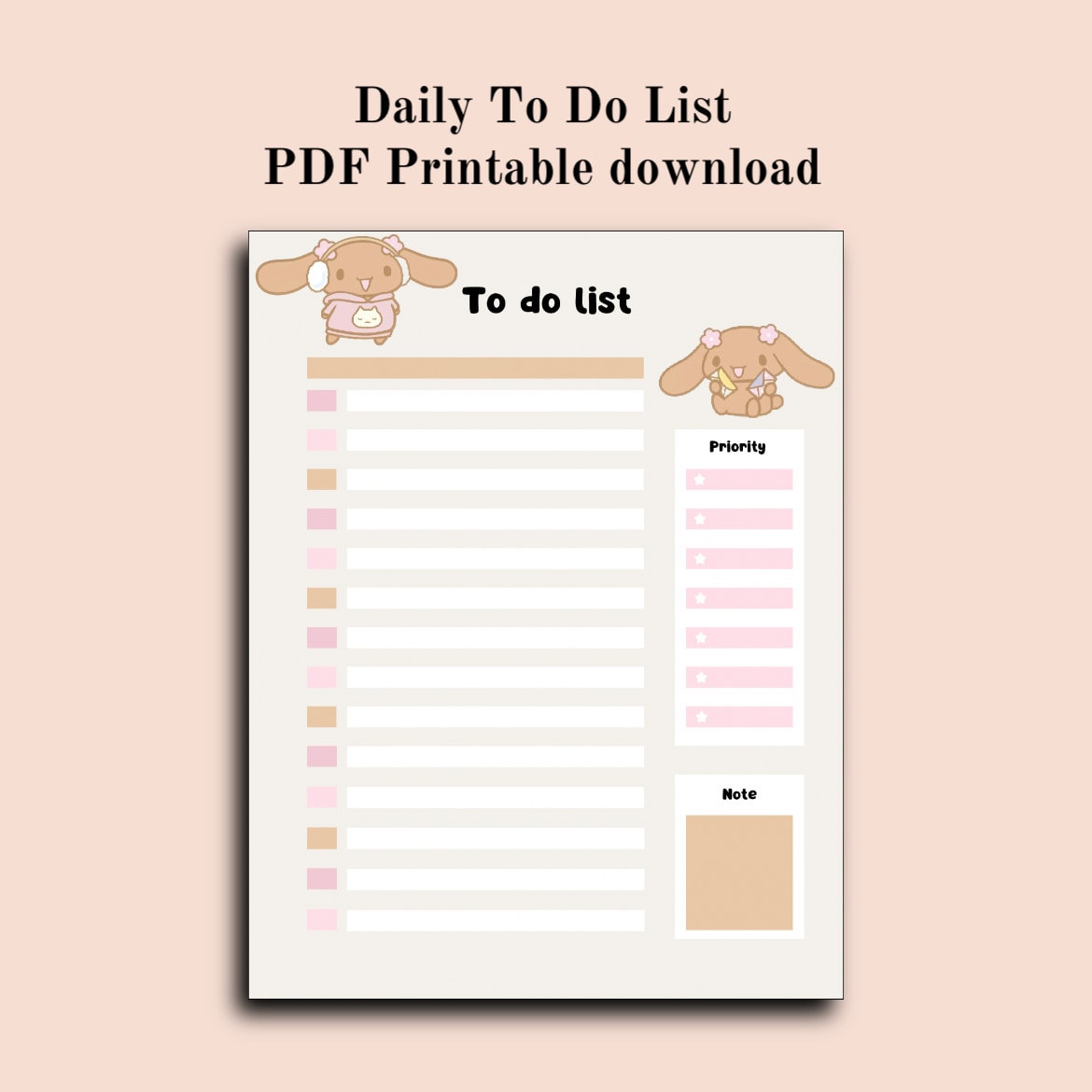 Printable Kawaii to Do List, Simple Checklist, Daily Planner, Digital ...