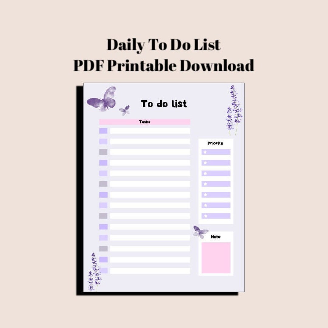 Printable Lavender Pastel to Do List, Simple Checklist, Daily Planner ...