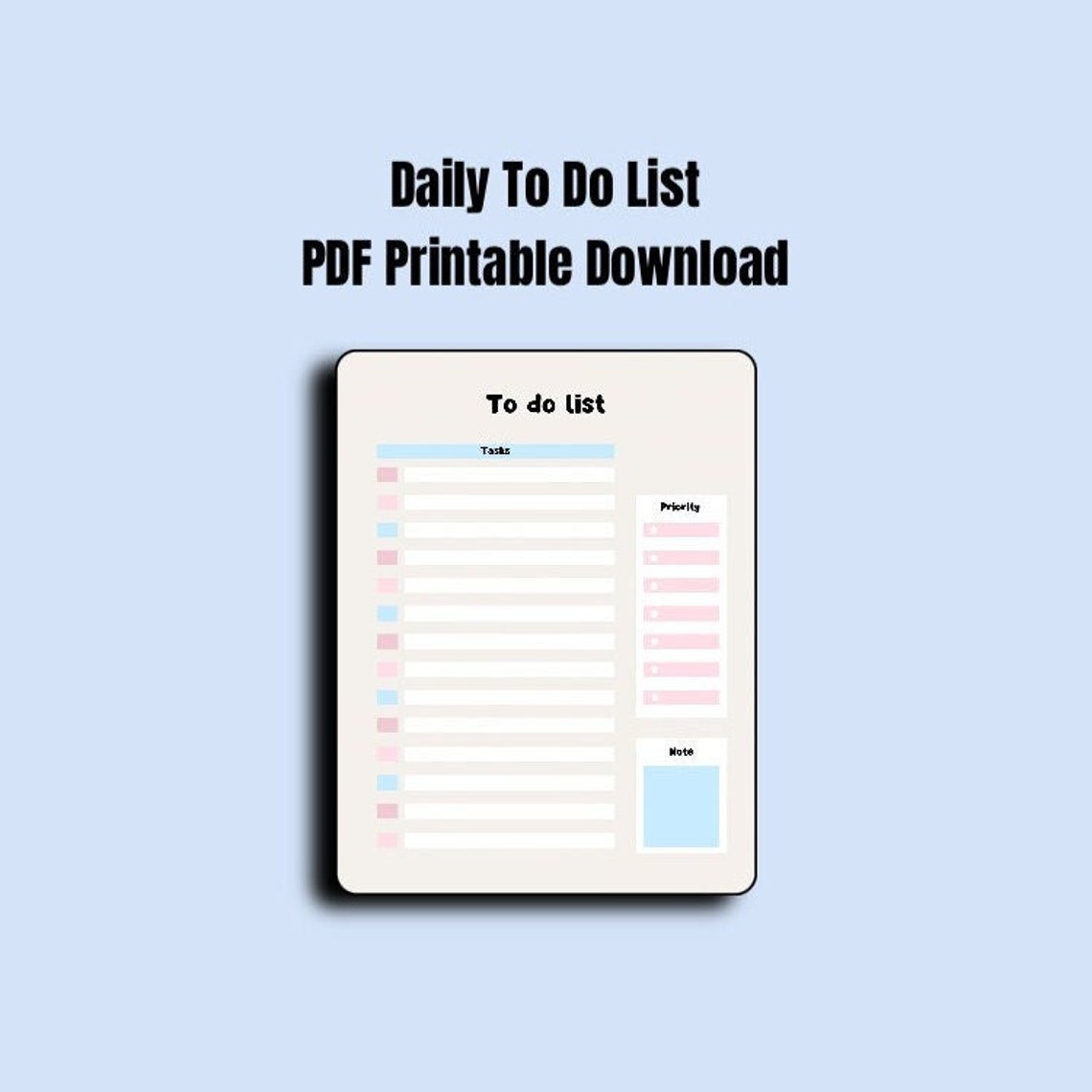 Printable Blue Pastel to Do List, Simple Checklist, Daily Planner ...