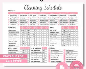 Cleaning Schedule Planner, Digital Weekly Cleaning Checklist, Family ...