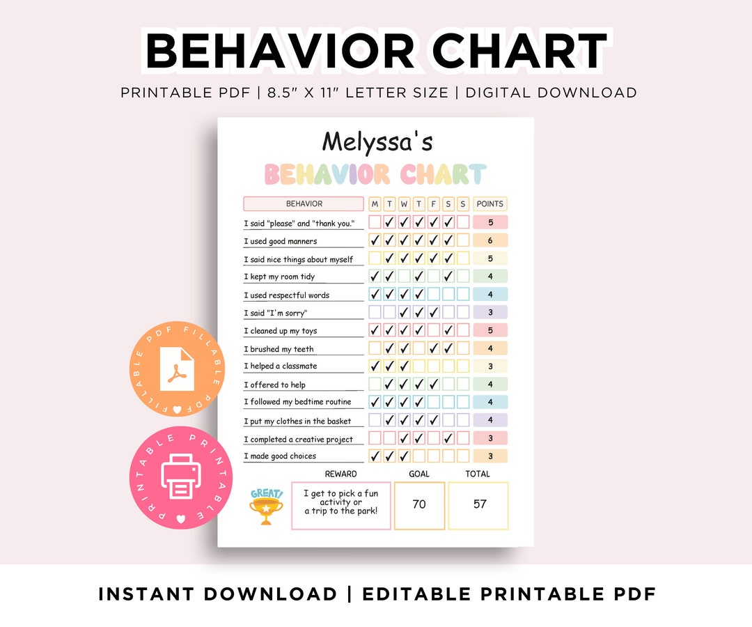 Behavior Reward Chart for Kids, Kids Behavior Tracker, Reward Chart ...