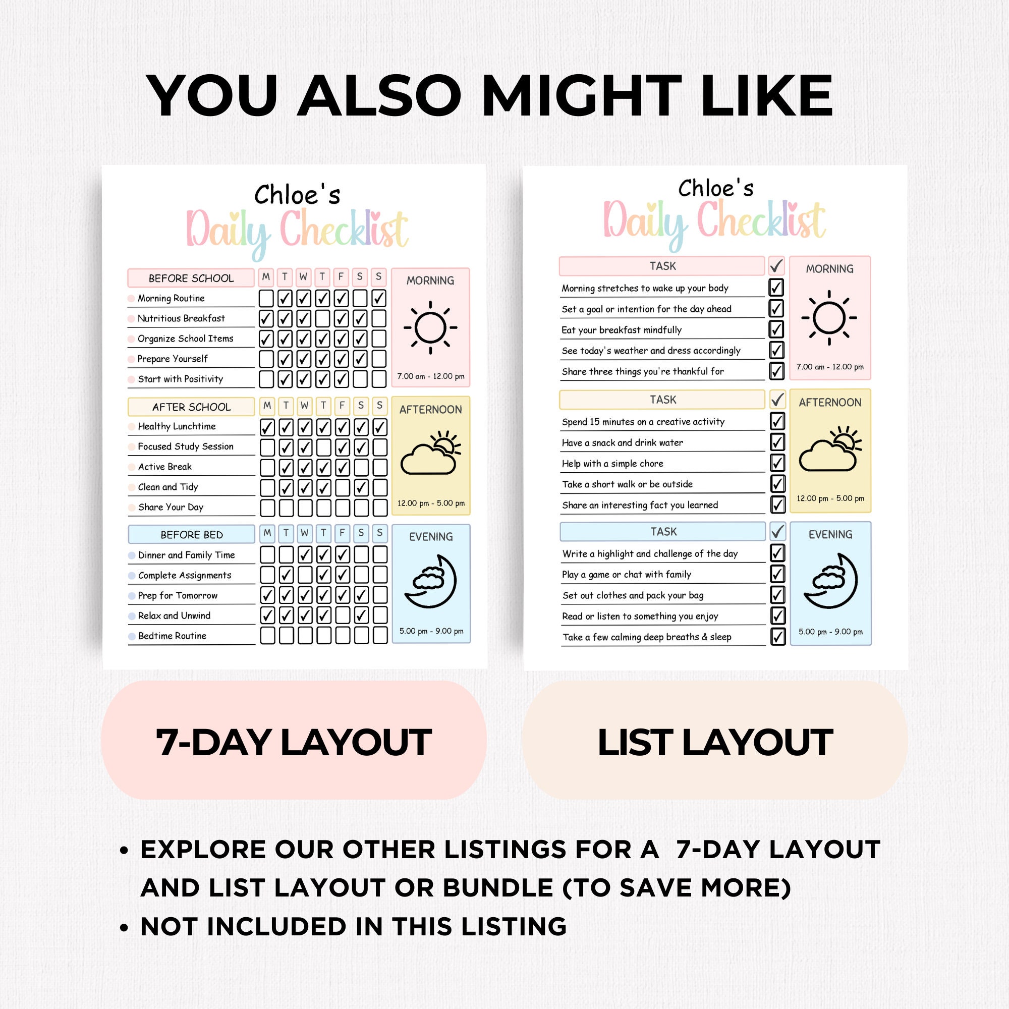 Daily Checklist for Kids Printable Editable to Do List - Etsy