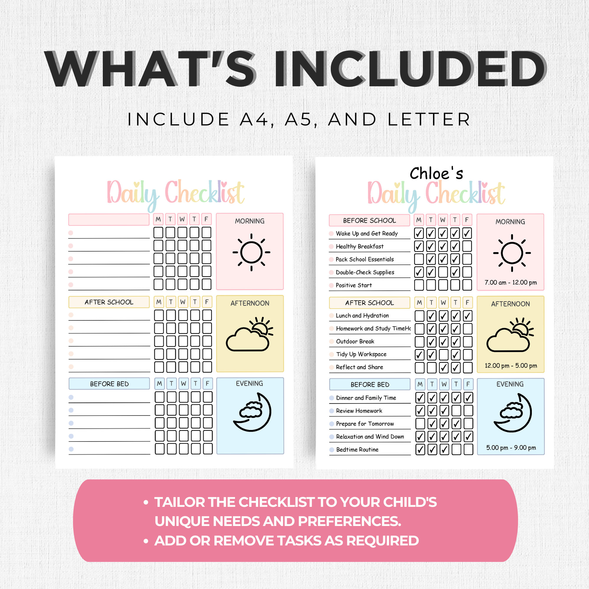 Daily Checklist for Kids Printable Editable to Do List - Etsy