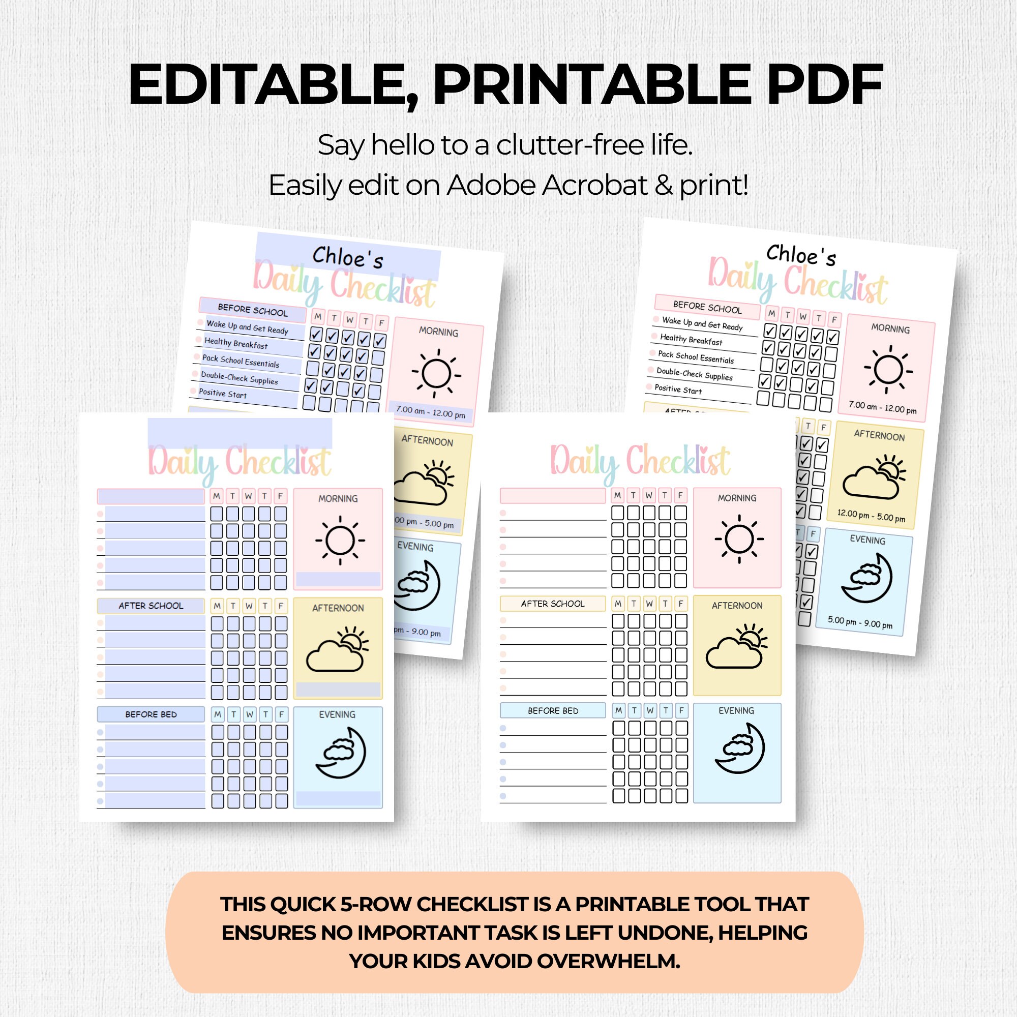 Daily Checklist for Kids Printable Editable to Do List - Etsy