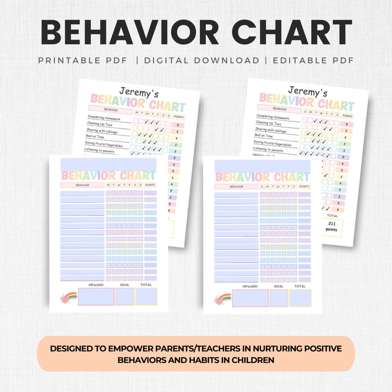 Printable Behavior Reward Chart for Kids, Children Behavior Chart, Good ...