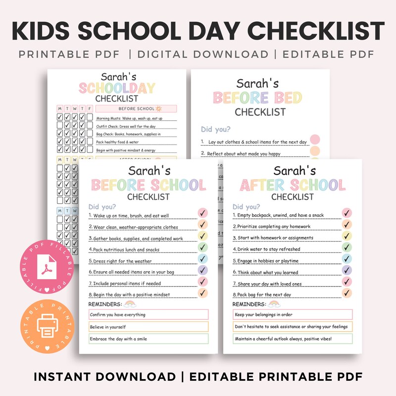 School Day Checklist - Etsy