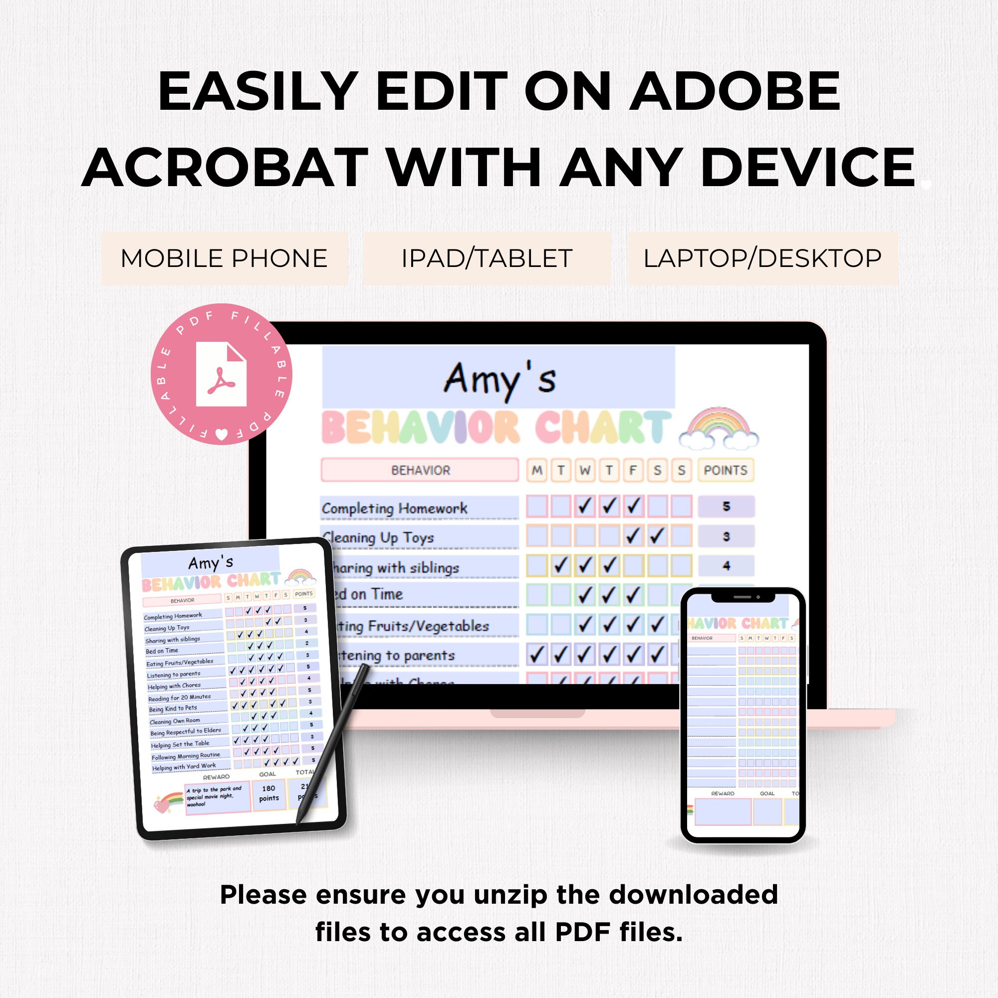 Printable Behavior Reward Chart for Kids, Children Behavior Chart, Good ...