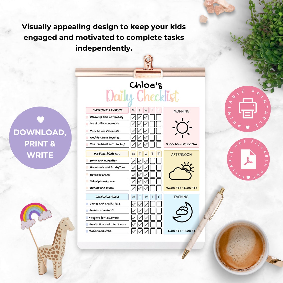 Daily Checklist for Kids Printable Editable to Do List - Etsy