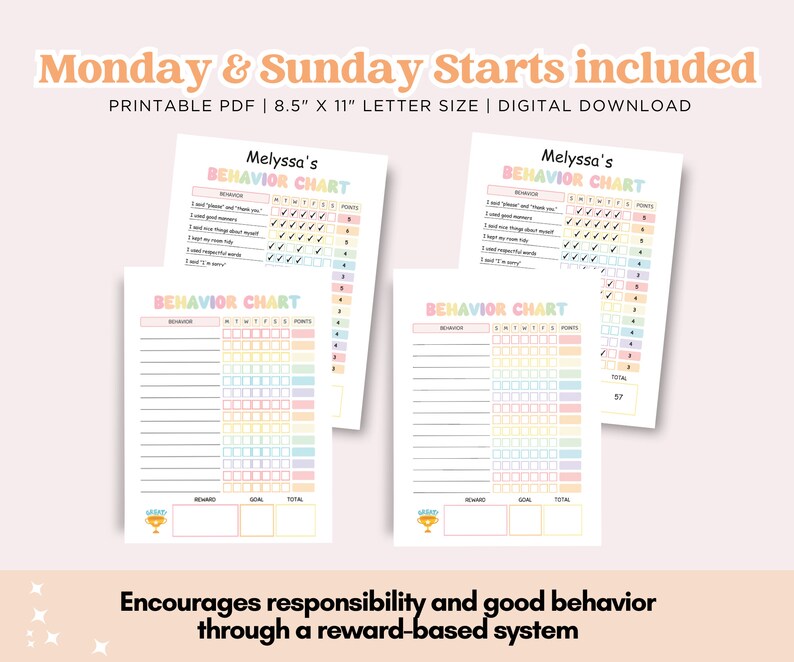 Behavior Reward Chart for Kids, Kids Behavior Tracker, Reward Chart ...