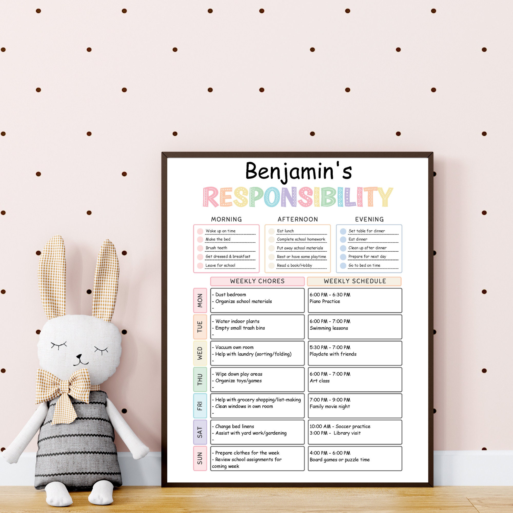 Kids Daily Responsibilities Chart, Responsibility Chore Chart for Kids ...