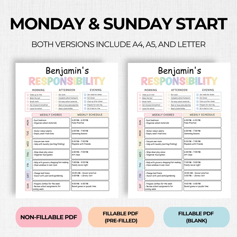 Kids Daily Responsibilities Chart, Responsibility Chore Chart for Kids ...