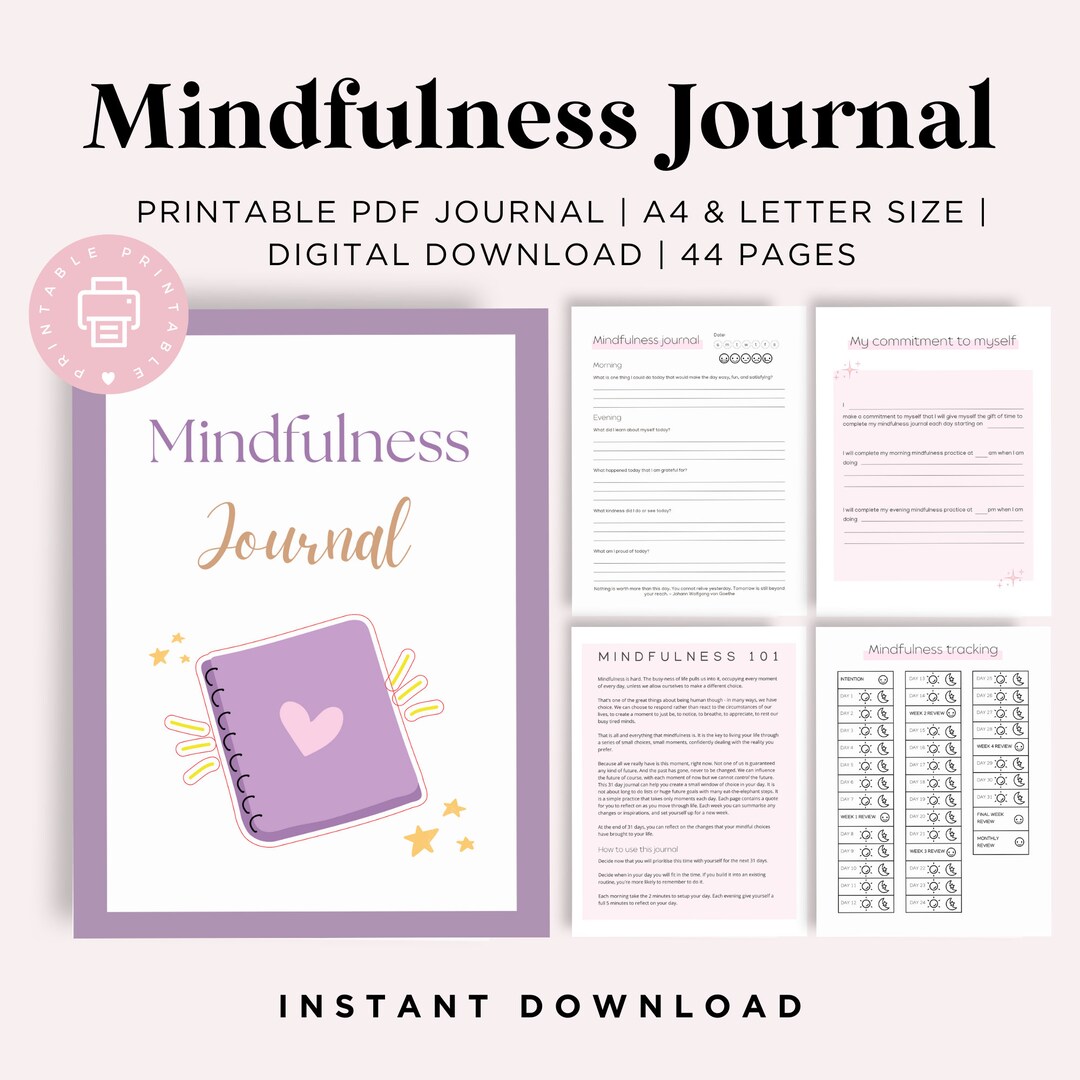 Daily Mindfulness Journal, Printable Journal, Wellness Journal, Digital ...