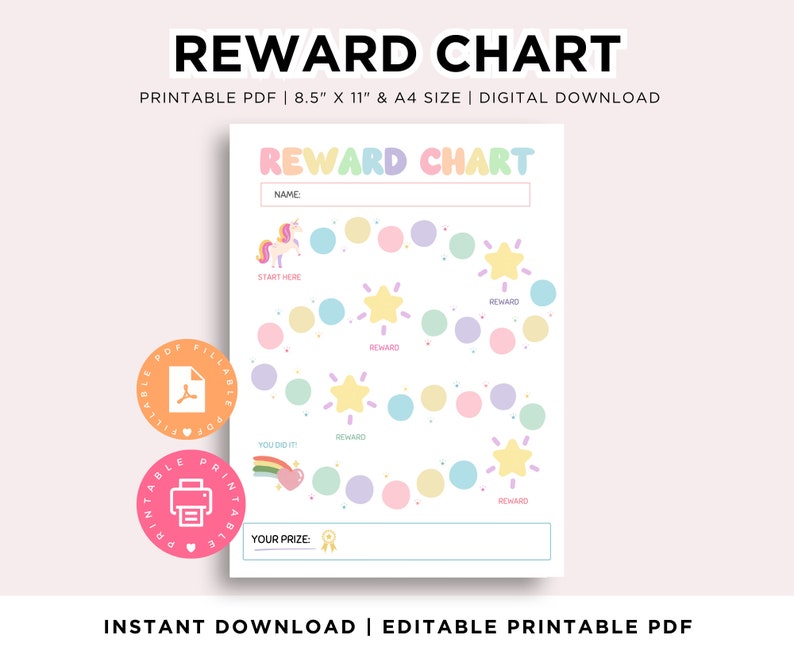 Reward Chart for Kids, Printable Rainbow Reward Chart, Toddler Reward ...