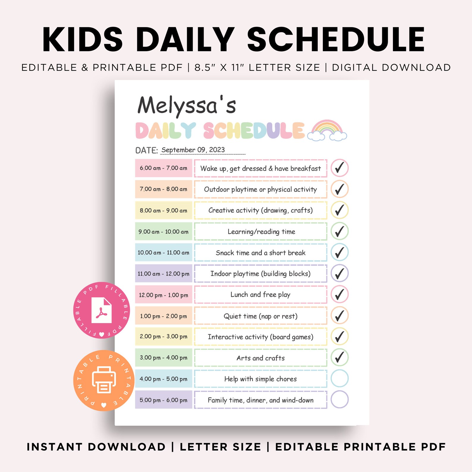 Editable Daily Schedule Checklist for Kids Home Daycare - Etsy Canada