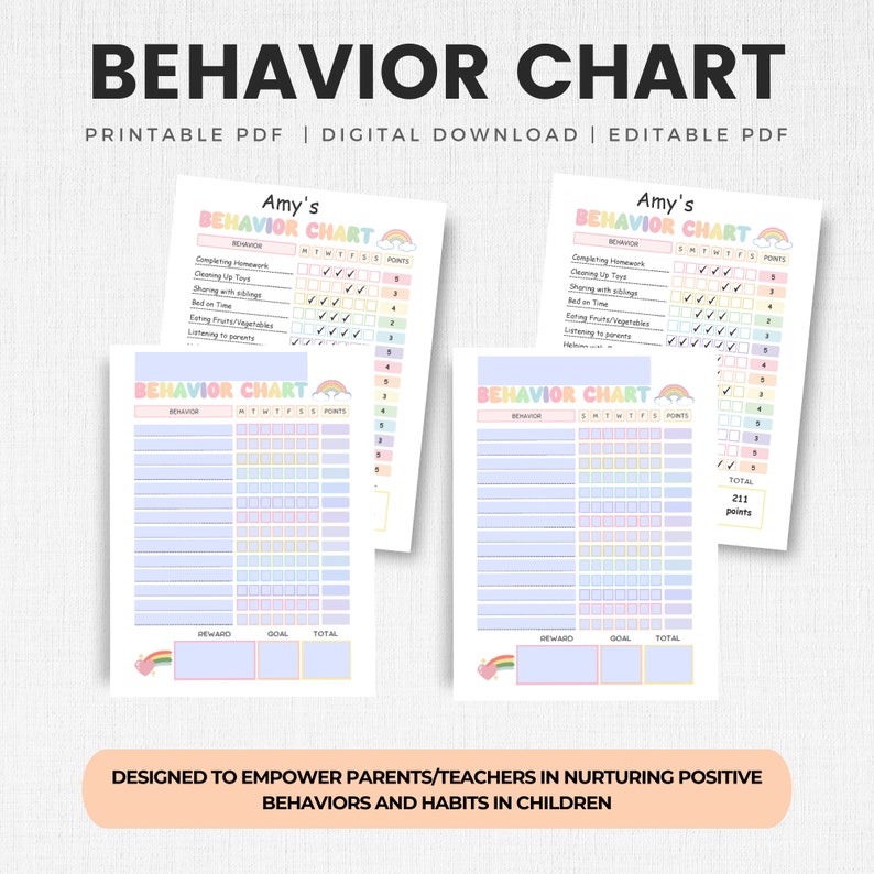 Printable Behavior Reward Chart for Kids, Children Behavior Chart, Good ...