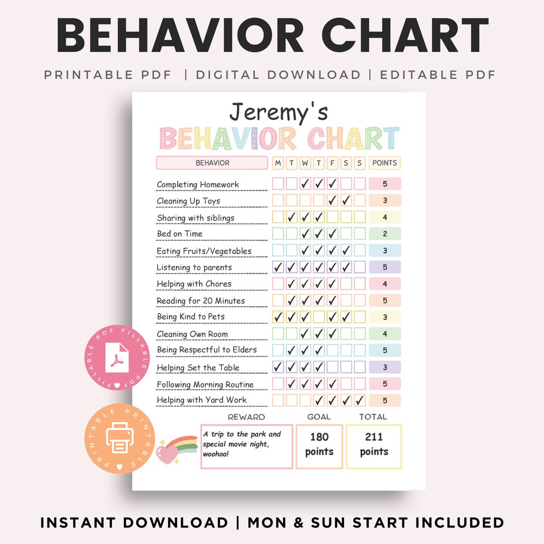 Printable Behavior Reward Chart for Kids Children Behavior - Etsy UK