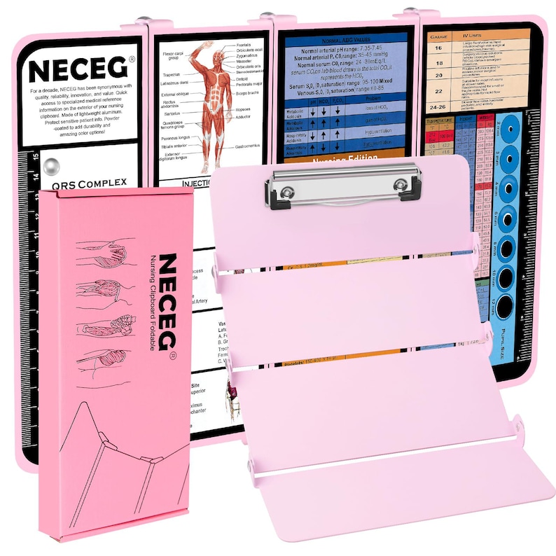 Foldable Nursing Clipboard: Aluminum 4-layer With Medical Cheat Sheets ...