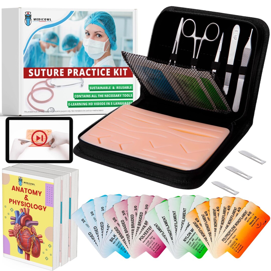 Suture Practice Kit for Students - 33 Pieces With Reusable Suture Pad ...